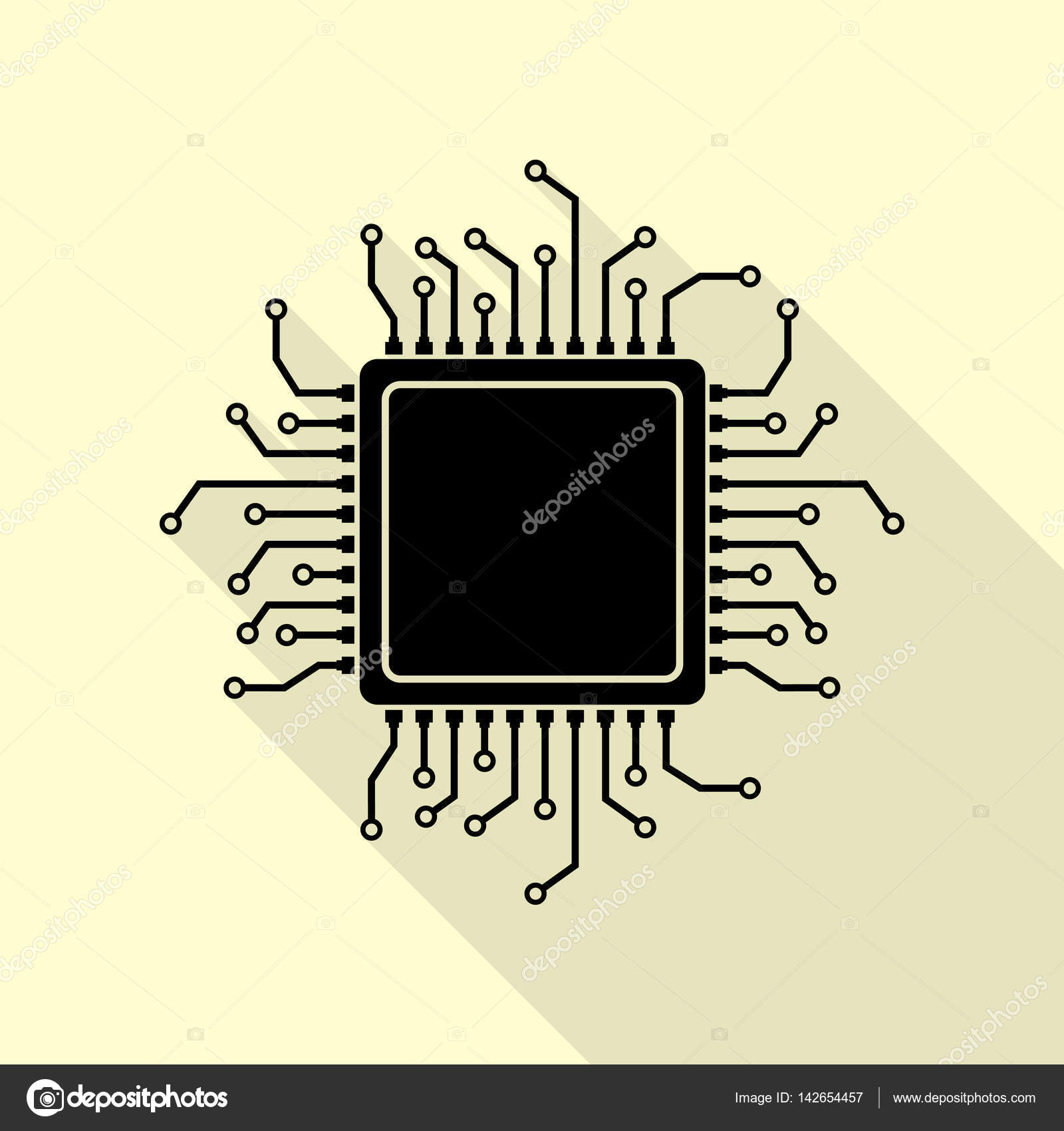 CPU Microprocessor illustration. Black icon with flat style shadow path ...