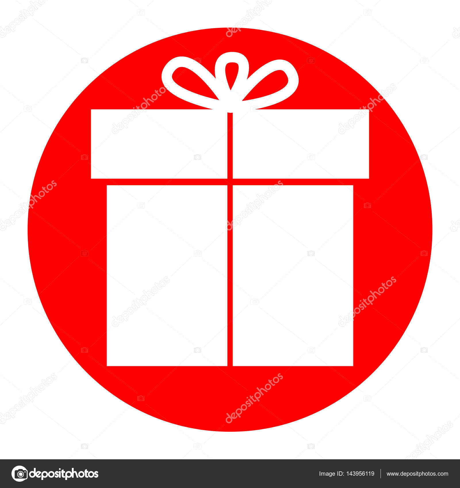 Gift sign. Vector. White icon in red circle on white background ...