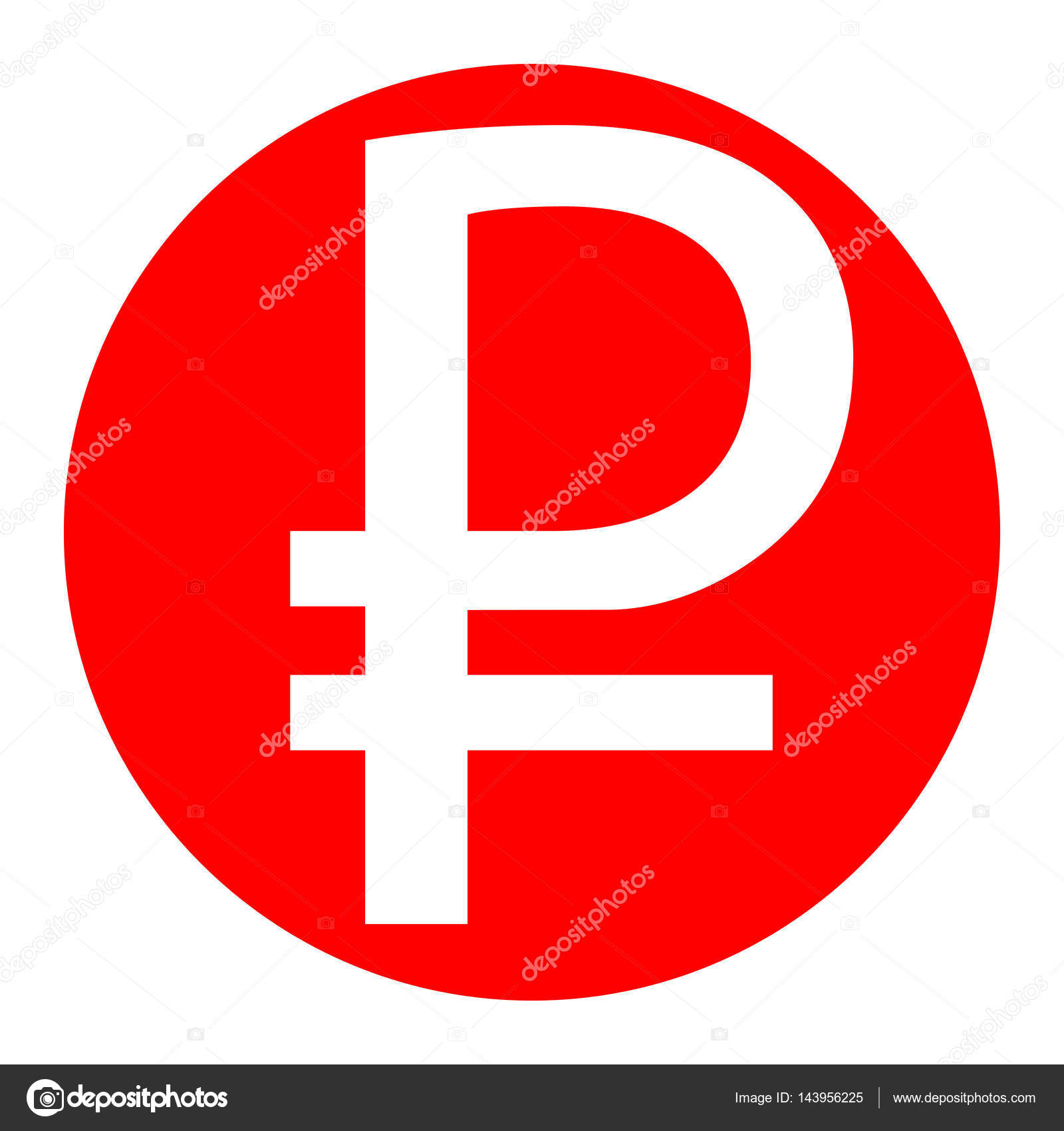 Ruble sign. Vector. White icon in red circle on white background ...
