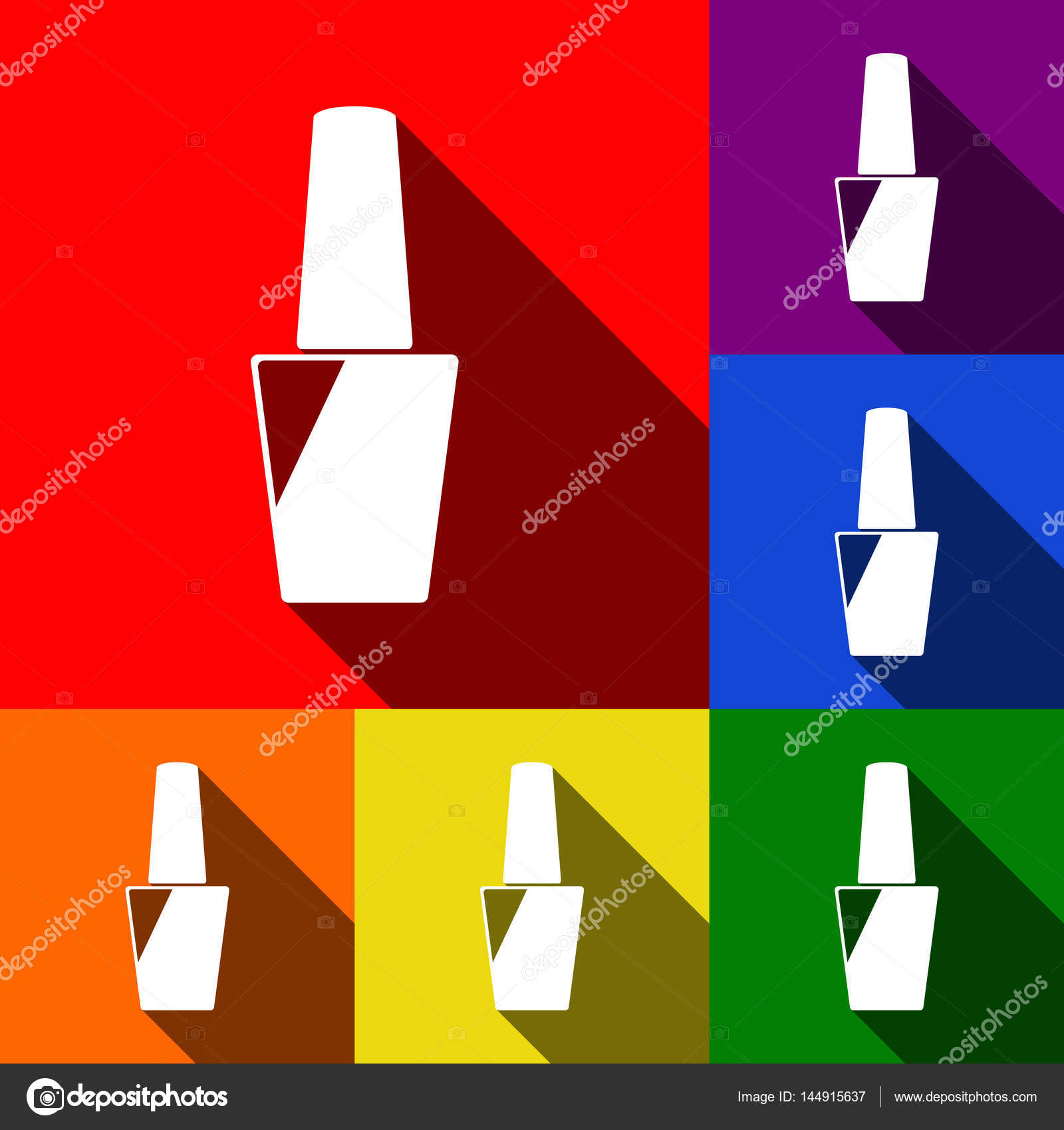 Nail polish sign. Vector. Set of icons with flat shadows at red, orange ...