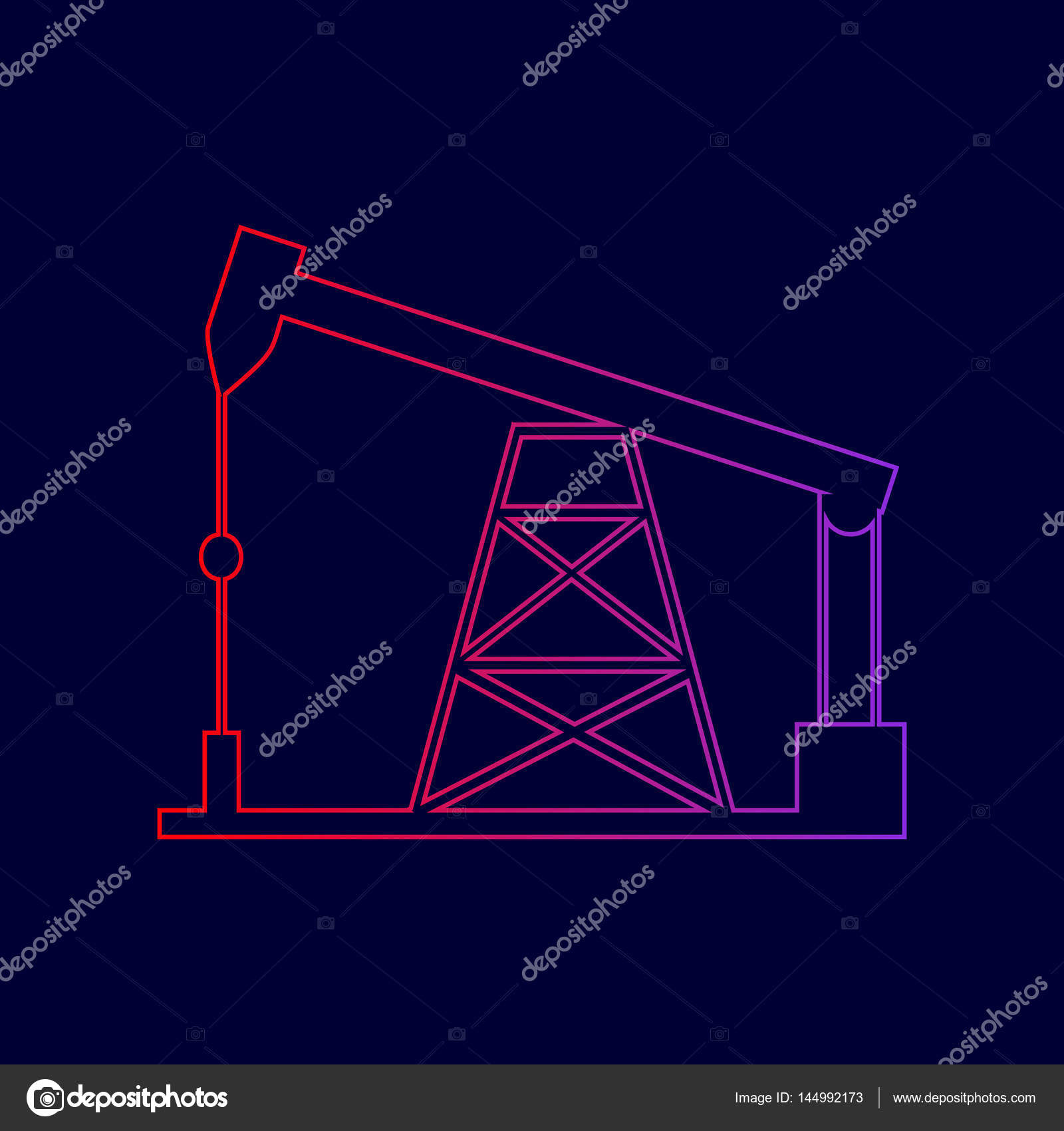 Oil drilling rig sign. Vector. Line icon with gradient from red to ...