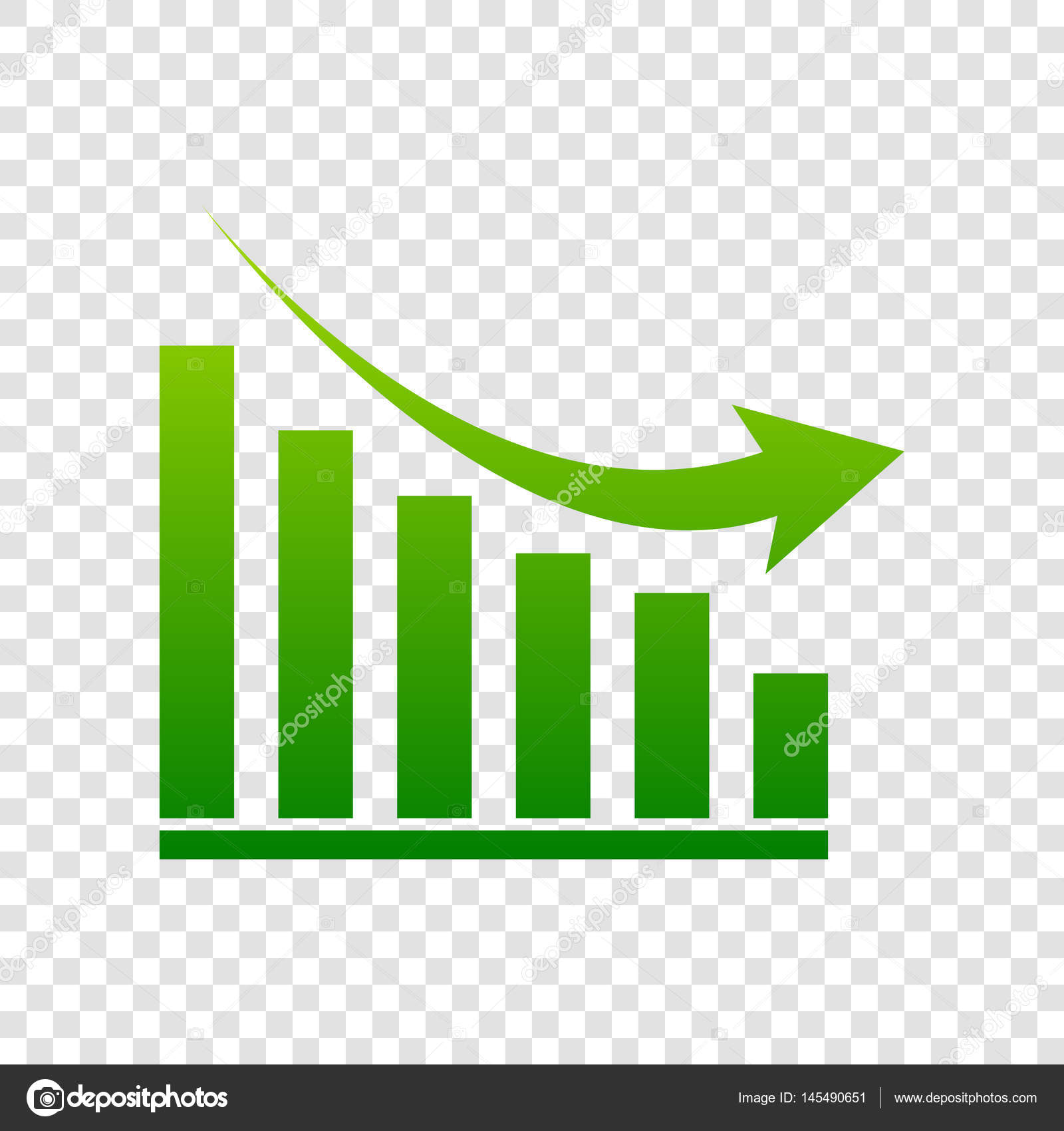 Declining graph sign. Vector. Green gradient icon on transparent ...