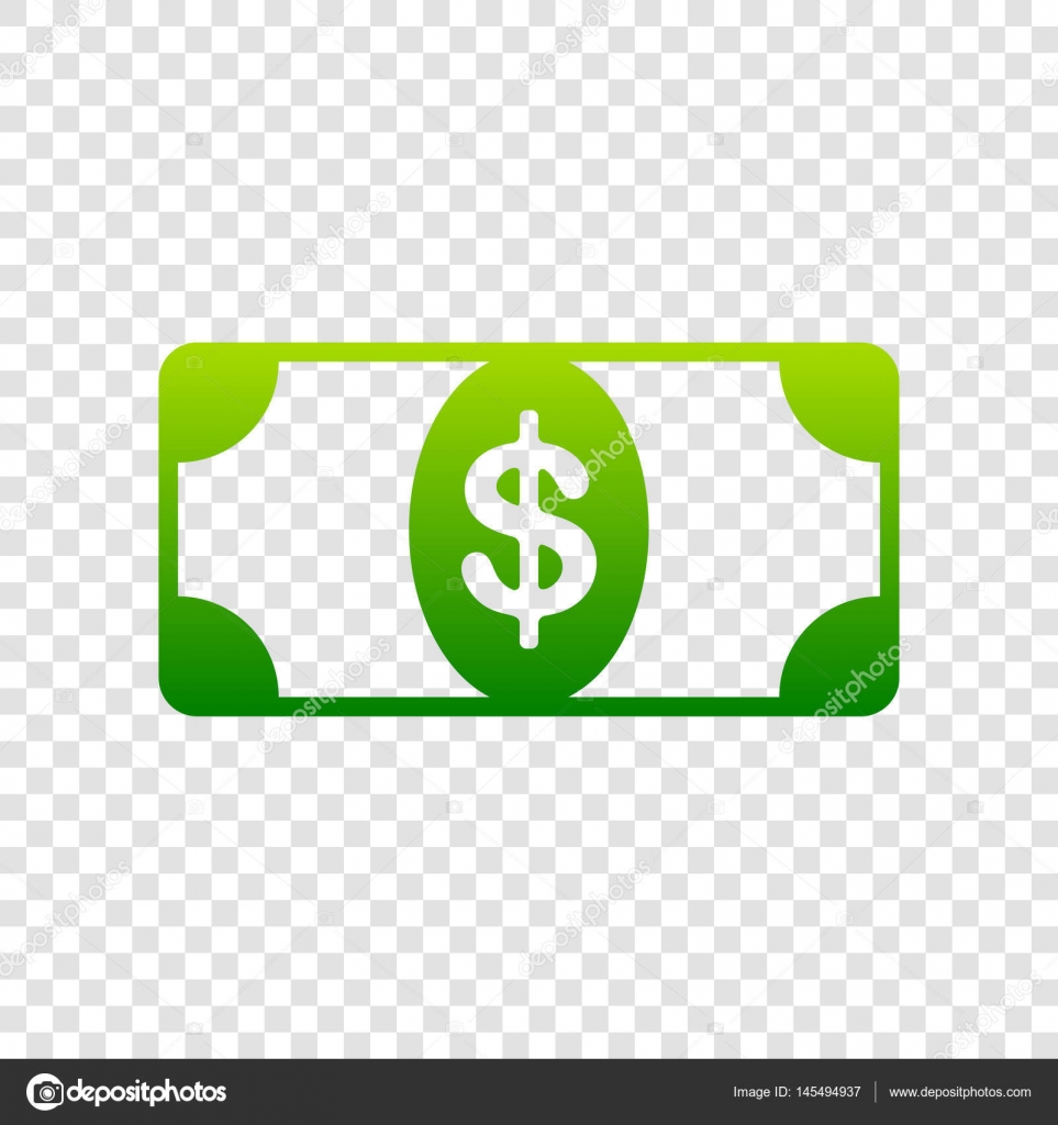 Signo de dólar billete de banco. Vector. Icono verde degradado de fondo ...