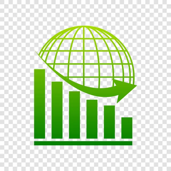 Declining arrow sign. Vector. Green gradient icon on transparent ...