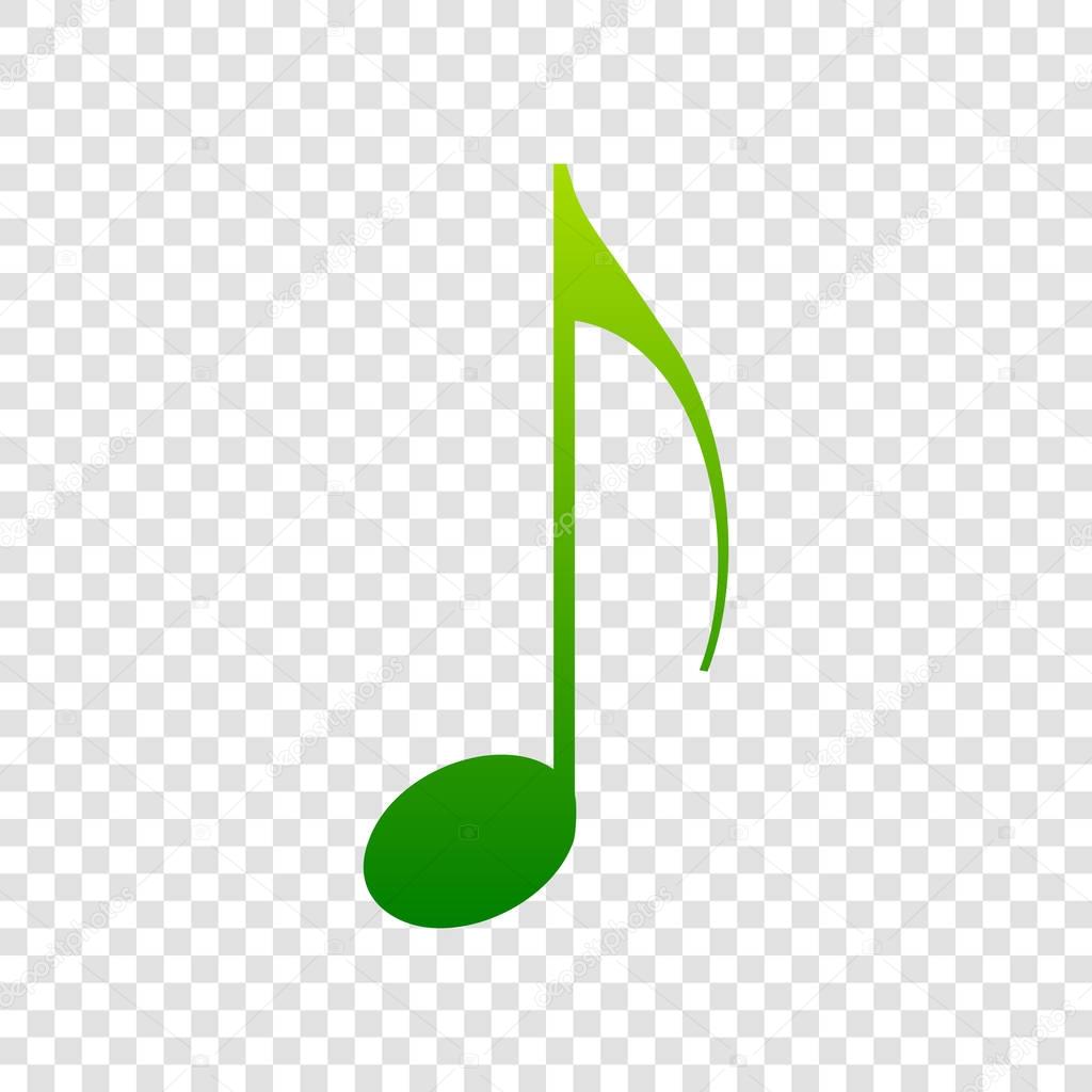 Music note sign. Vector. Green gradient icon on transparent background ...