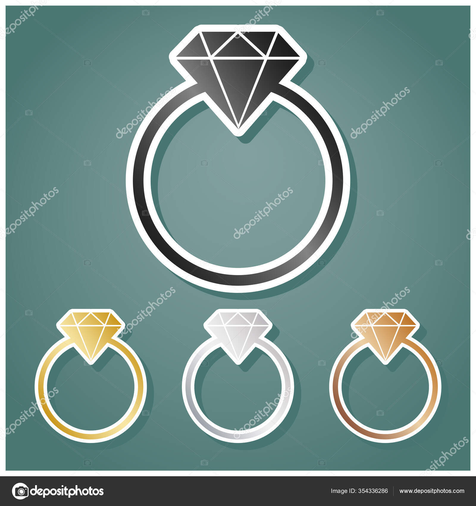 Diamond Sign Illustration Set Metallic Icons Gray Gold Silver Bronze ...