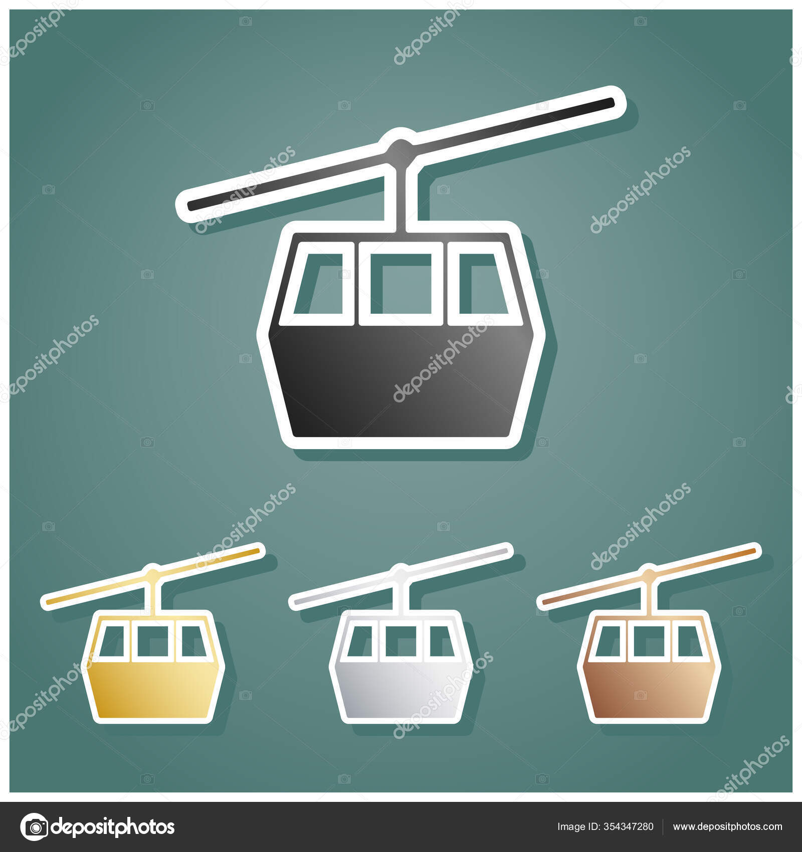 Funicular Cable Car Sign Set Metallic Icons Gray Gold Silver Stock ...