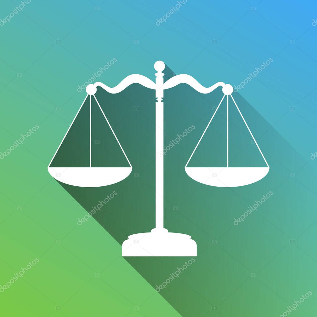 Balanza signo de equilibrio. Icono blanco con gris caído sombra ...