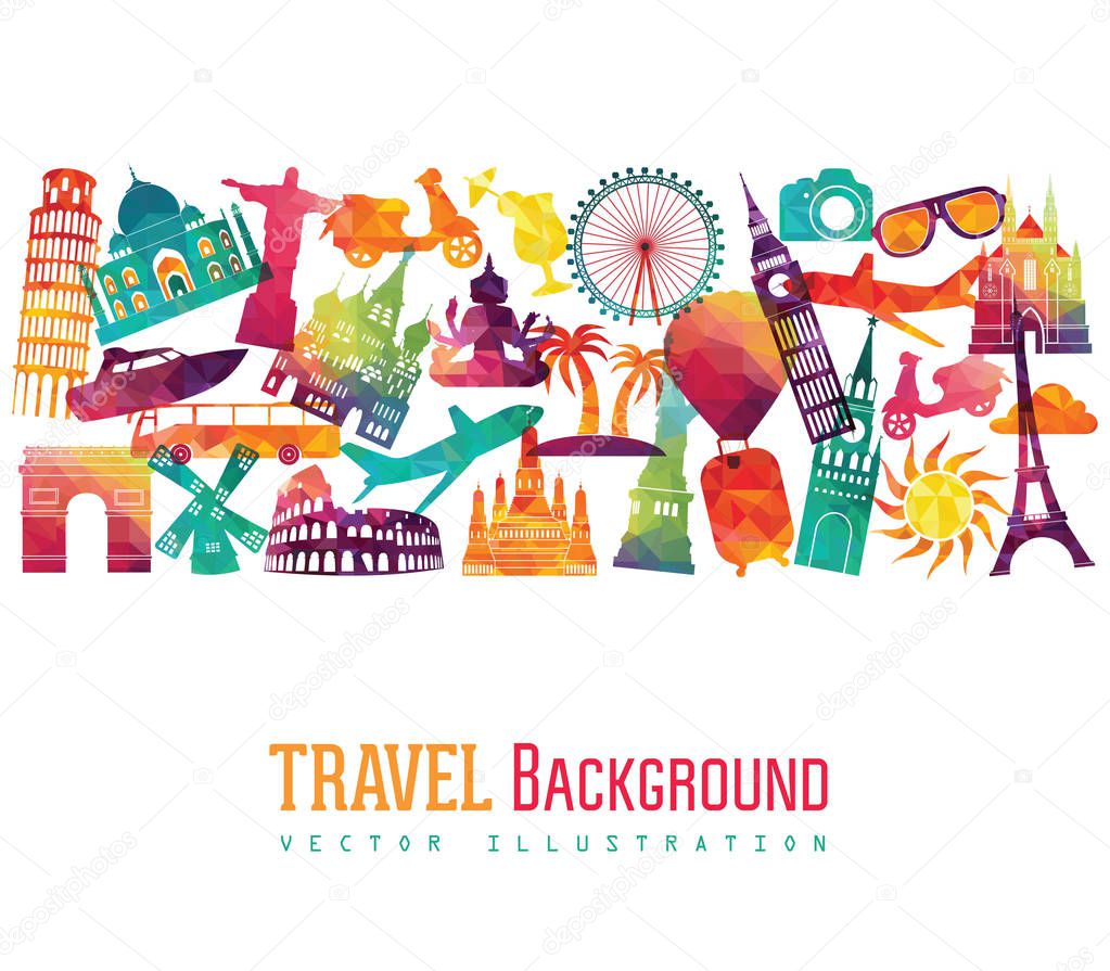 Travel design template with world landmarks — Stock Vector ...