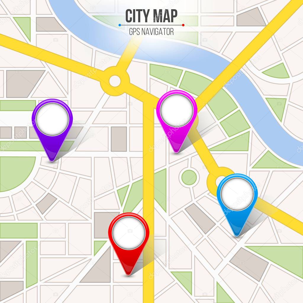 Ilustración vectorial creativa de la ciudad mapa. Navegación ...