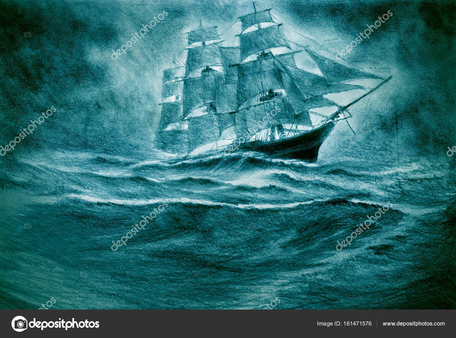 Seilskip Maleri Storm