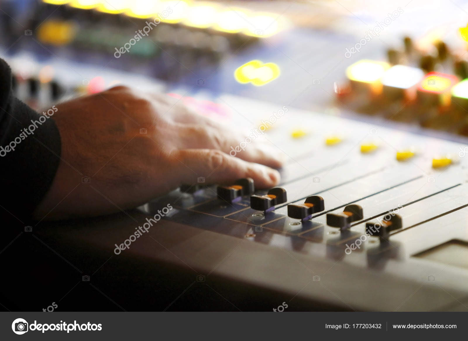 Mixing console for audio signals — Stock Photo © Polifoto #177203432