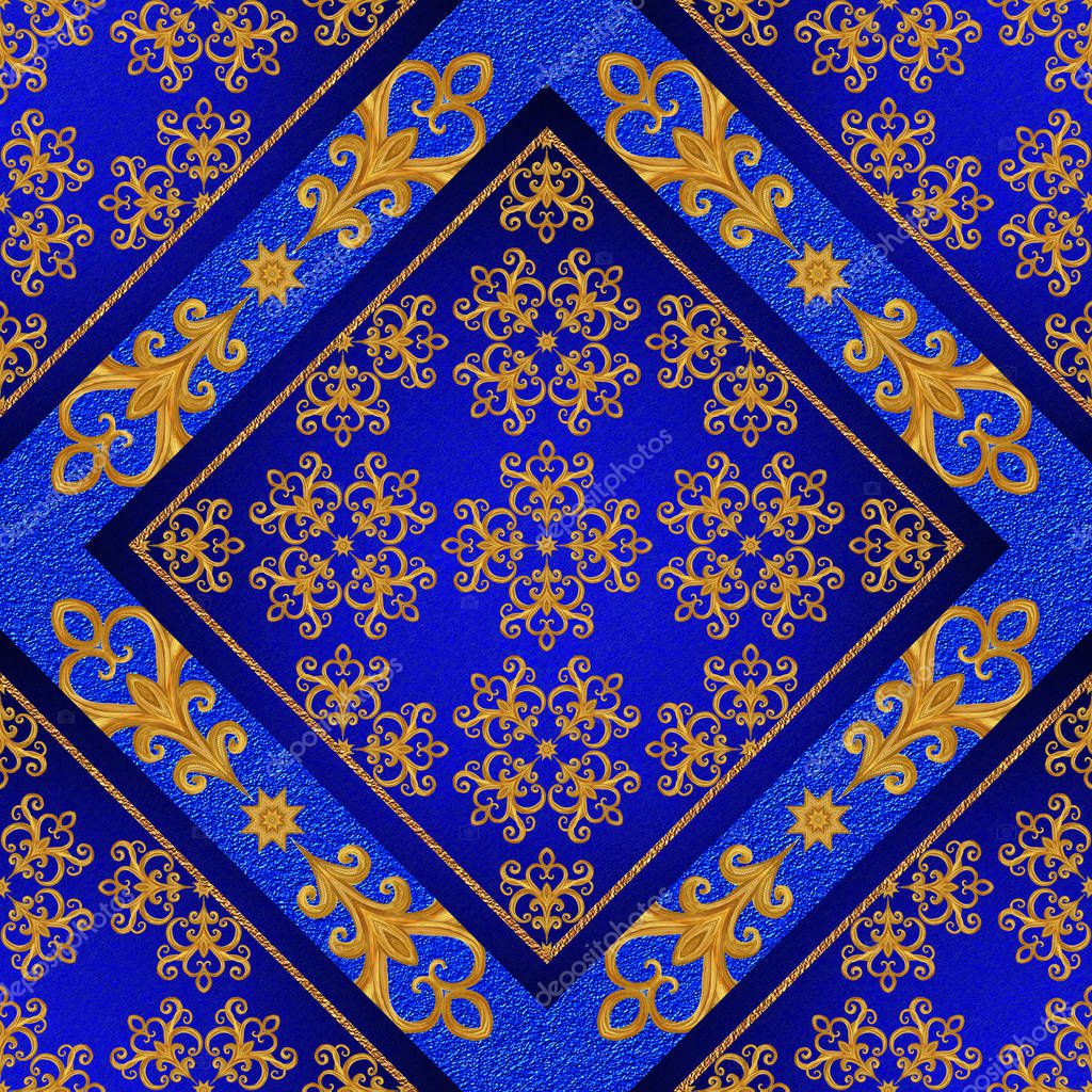 Pattern, seamless. Golden crystals, weaving, arabesques. Gold arabesque ...