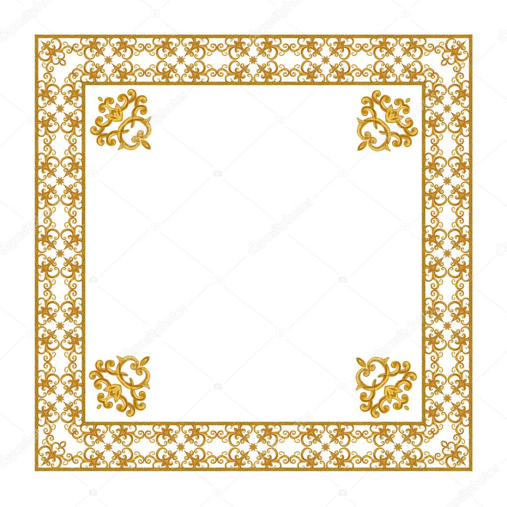 Square gold frame. Brilliant curls elements arabesque, arabic Stock ...