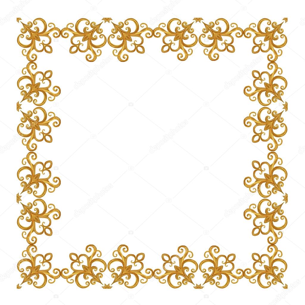 Square gold frame. Brilliant curls elements arabesque, arabic — Stock ...