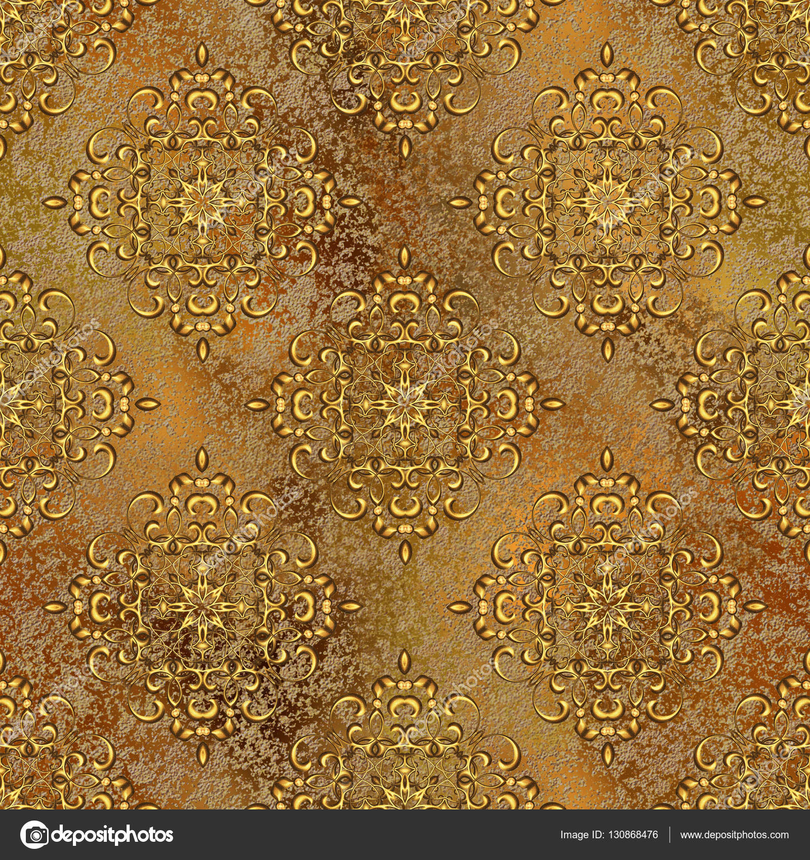 Dark Vintage gold background, damask pattern, seamless Stock Photo by ...