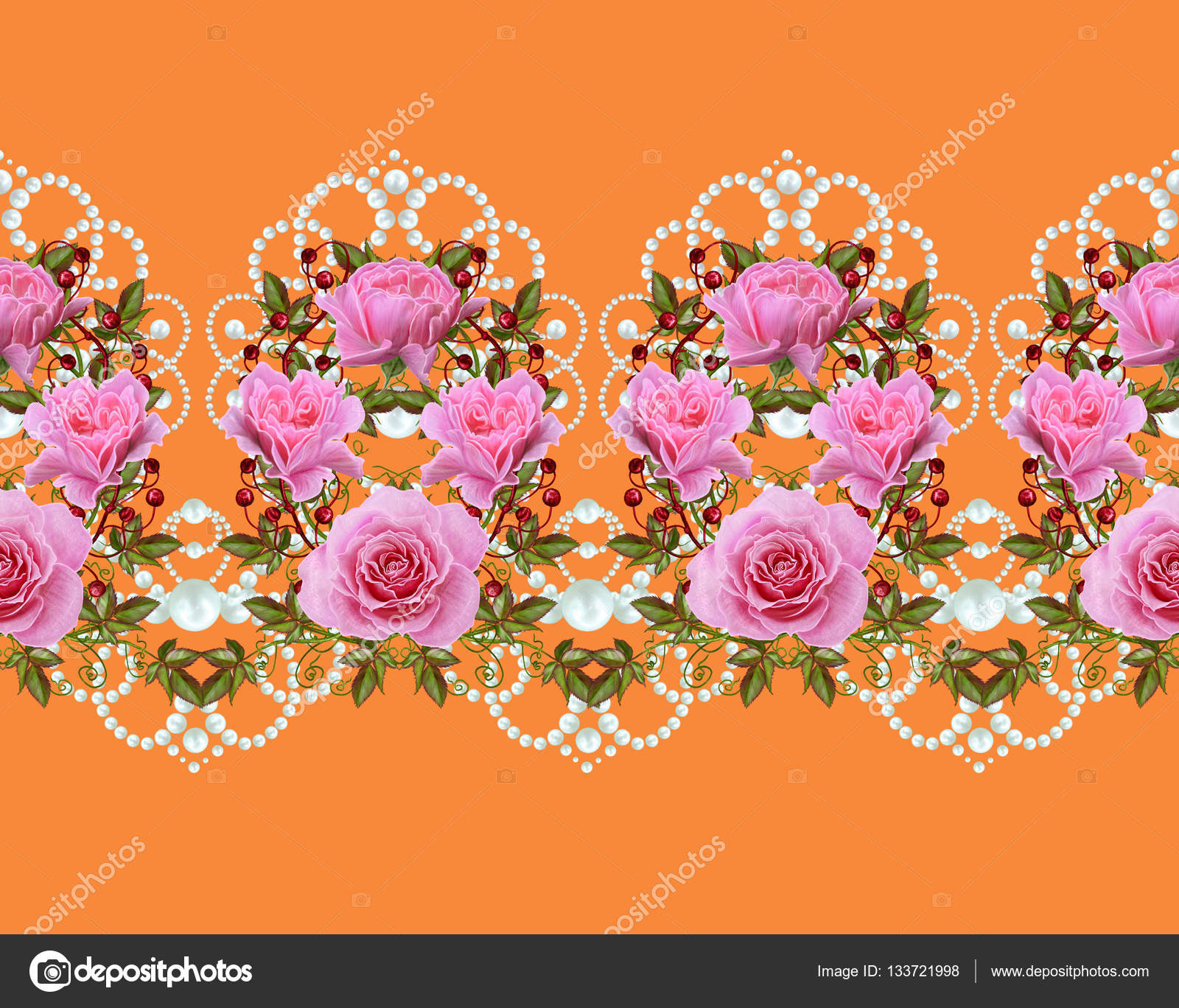 Horizontal floral border. Pattern, seamless. Flower garland of delicate ...