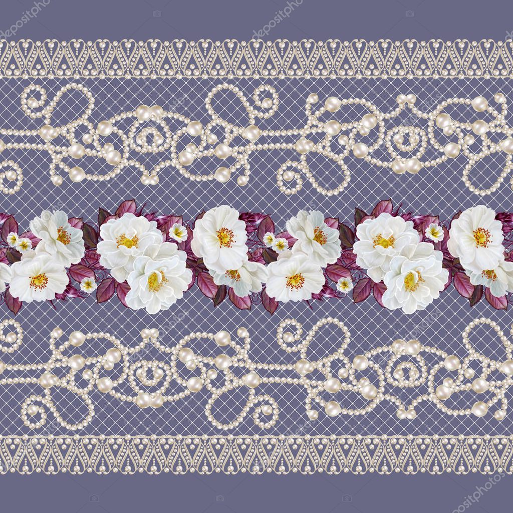 Seamless pattern border. Openwork weaving delicate, silver background ...