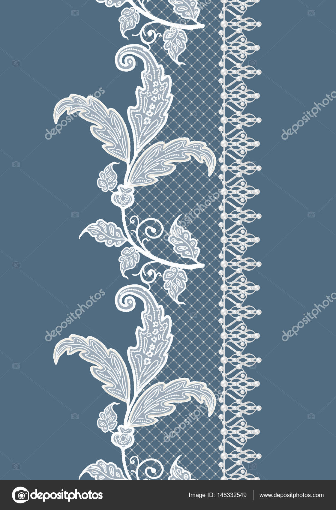 Pattern, border, seamless. Delicate openwork weaving. White lace ...
