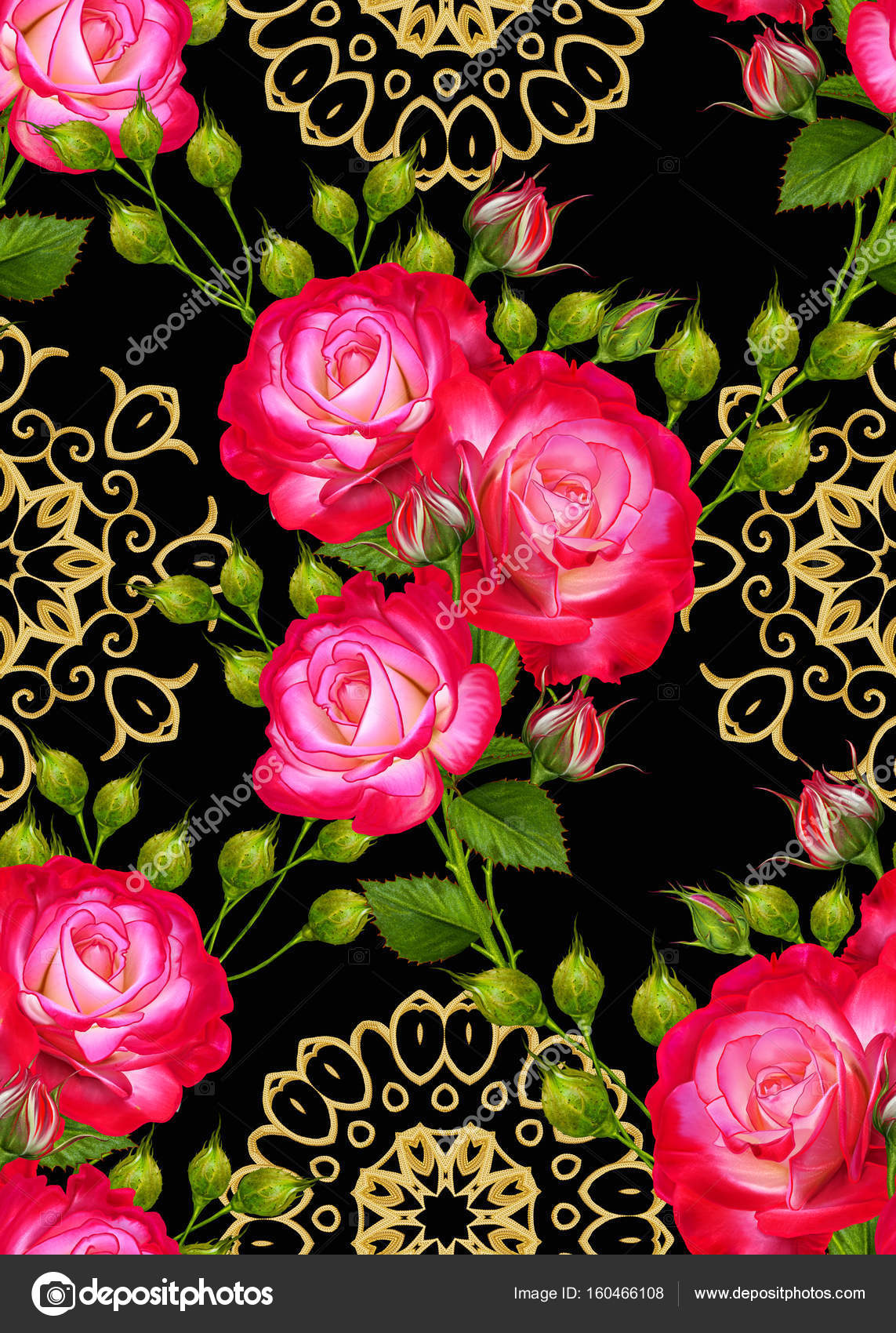 Floral seamless pattern. Bouquet of bright red roses on a long stem ...