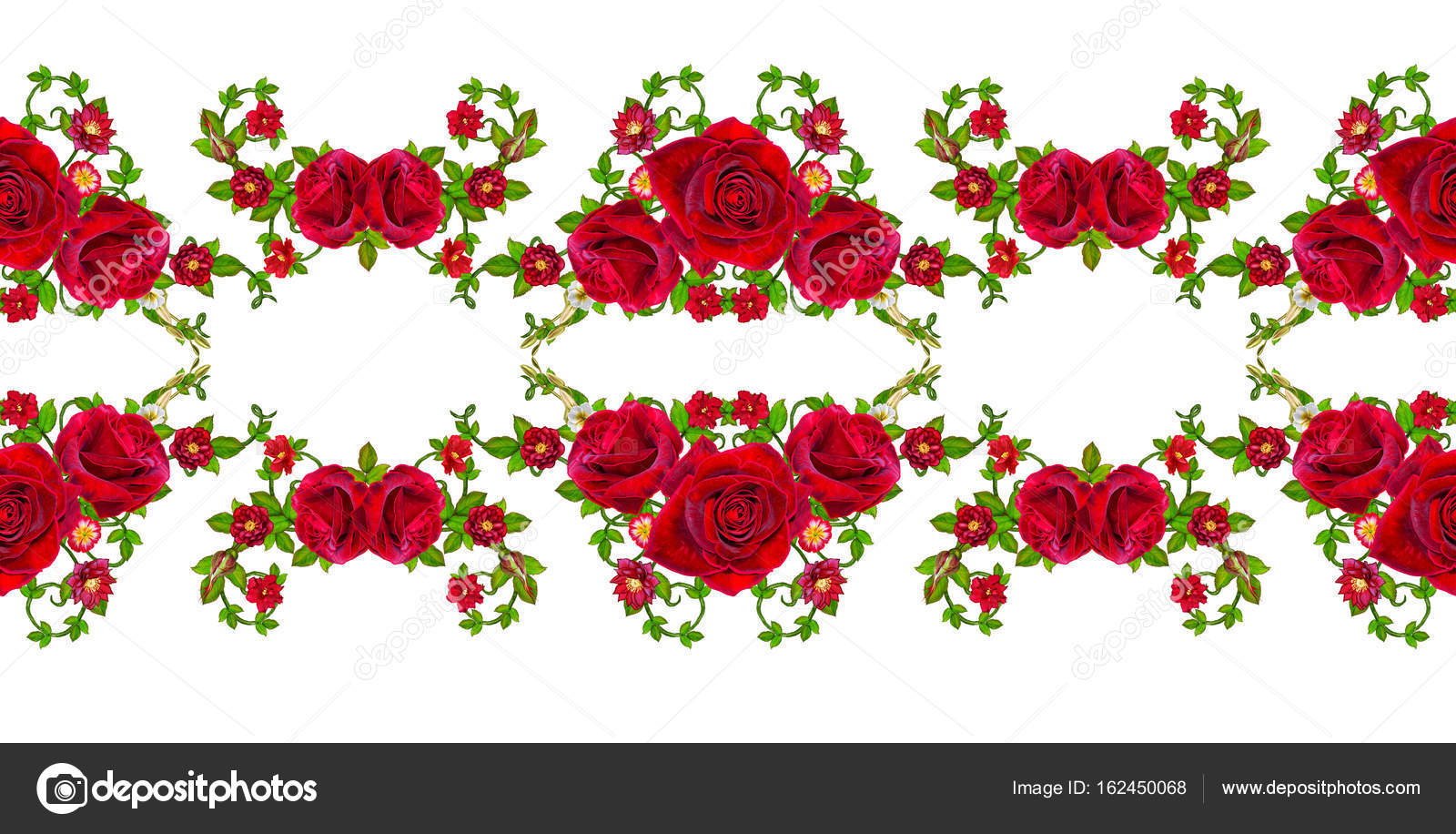 Horizontal seamless floral pattern. Garland of dark velvet red roses ...