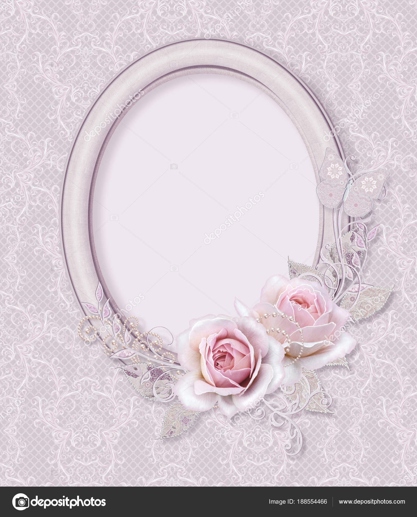 Oval Picture Frame Flower Composition Delicate Pink Roses White Leaves ...
