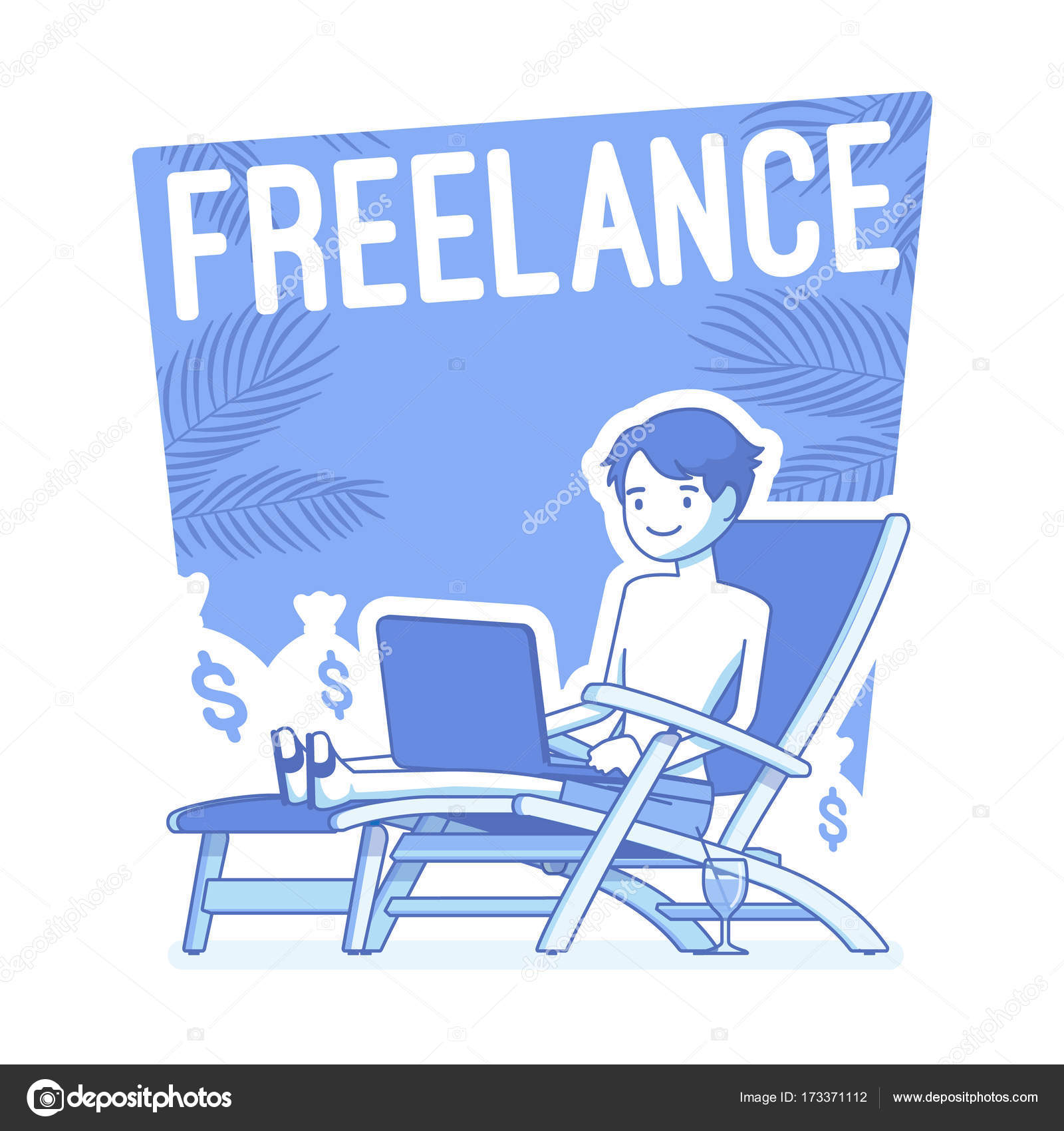 Freelance happy man. Lineart concept illustration Stock Vector Image by ...