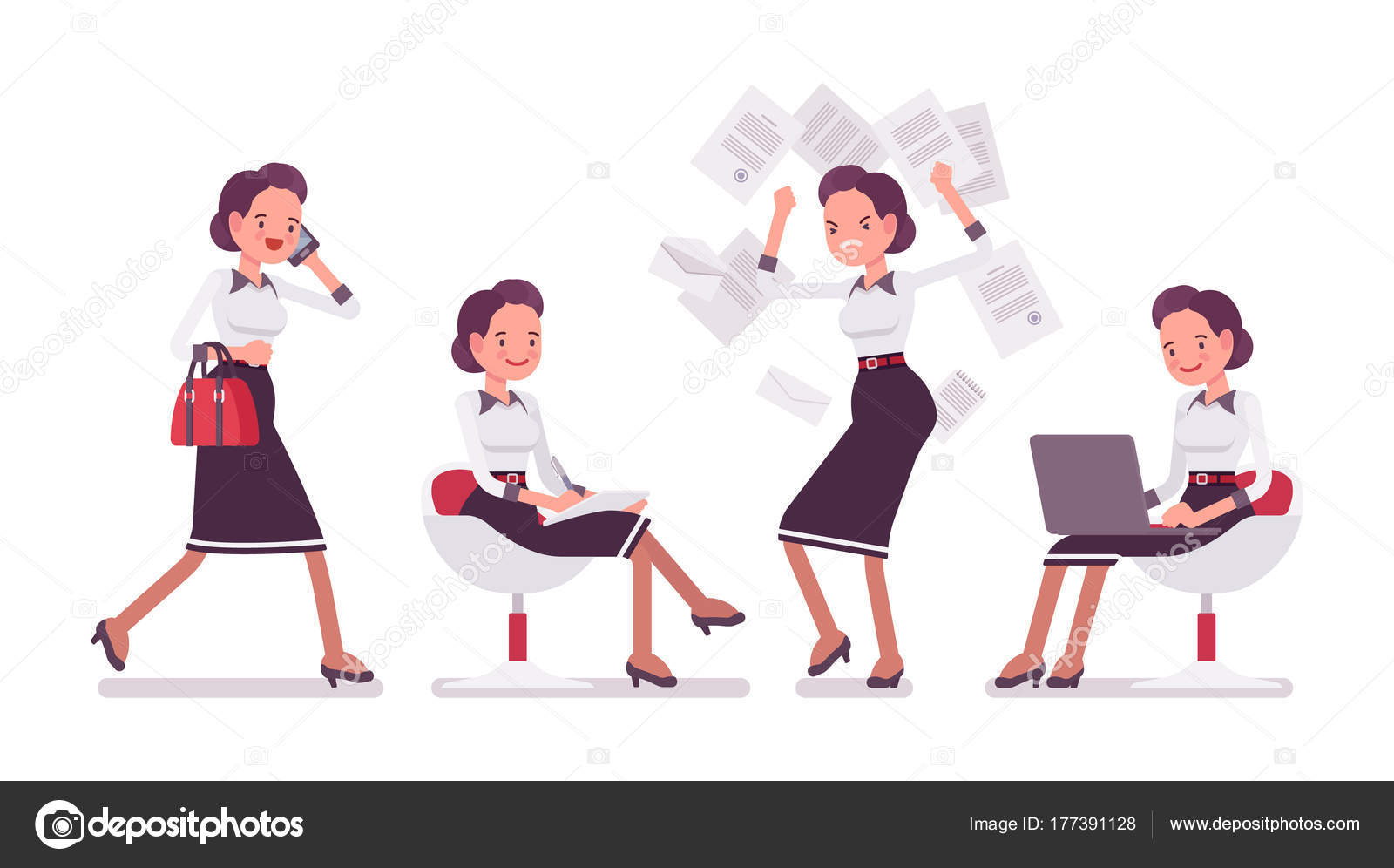 Set of young attractive secretary in office scenes Stock Vector Image ...