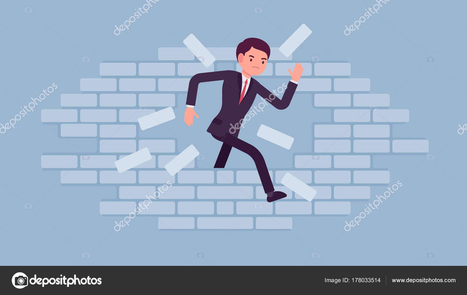 Man Breaking Through Brick Wall