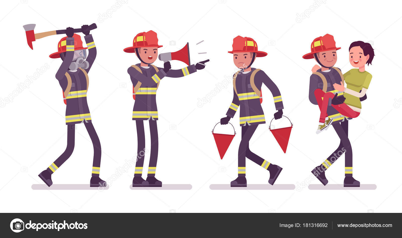 Young male firefighter at work Stock Vector by ©Andrew_Rybalko 181316692