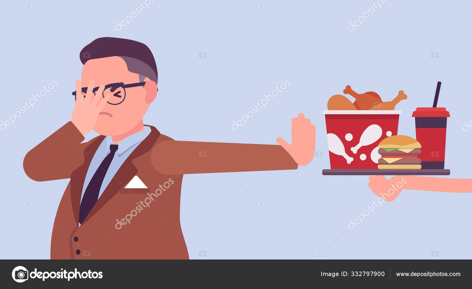 Junk fast food refusal, man restricting himself Stock Vector Image by ...