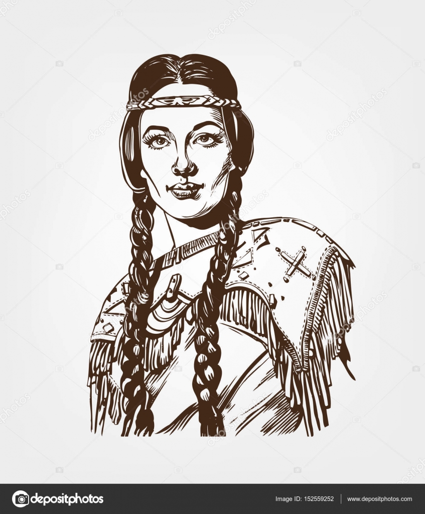 American native squaw. Hand drawn illustration. Stock Vector Image by ...