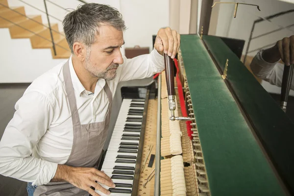 Elderly Music Instrument Technician Tuning Piano Keyboard Musician ...