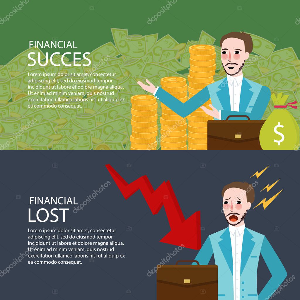 Financial success and lost investment money chart down banner set Stock ...
