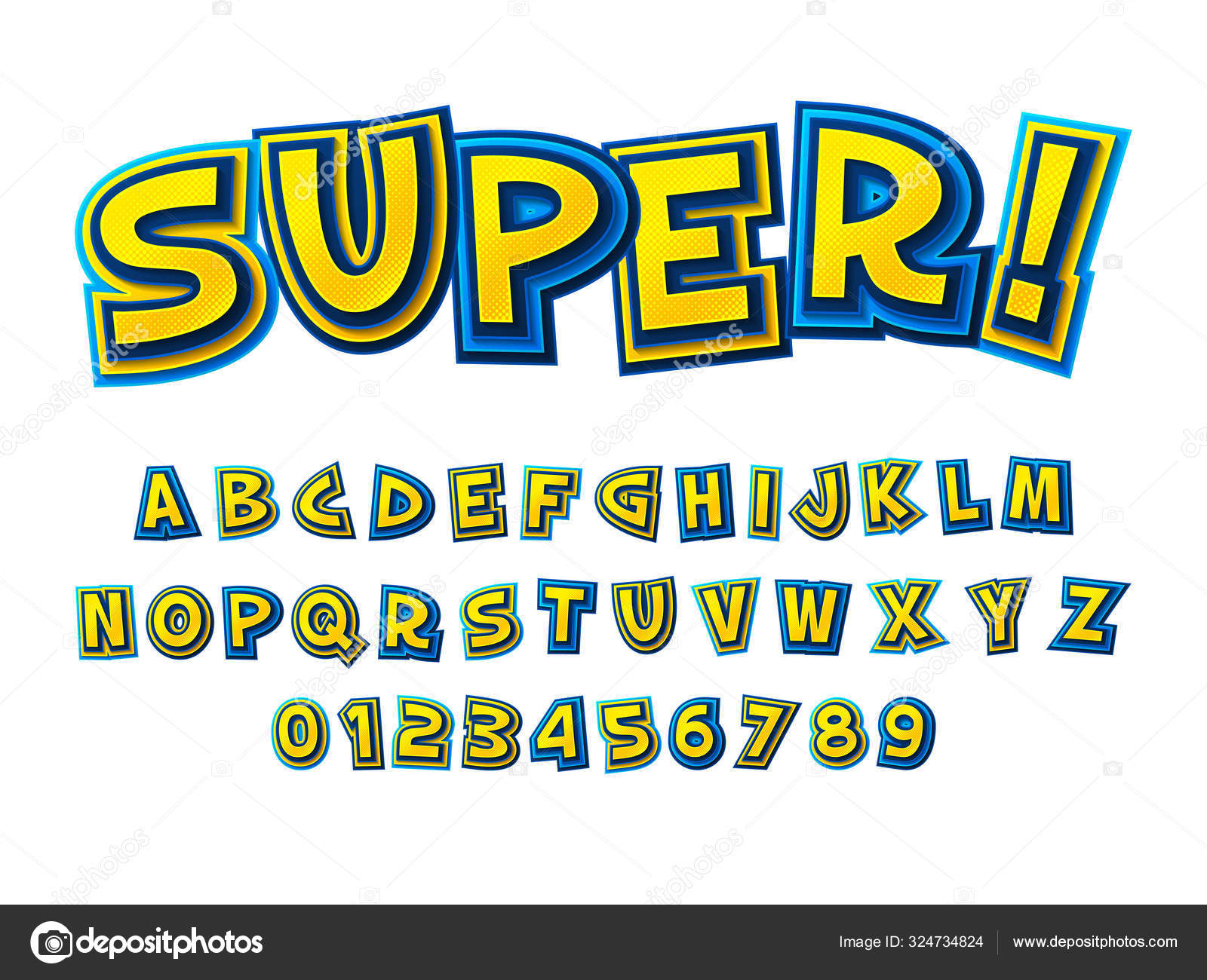 Comic font. Cartoonish yellow-blue alphabet Stock Vector Image by ©An ...
