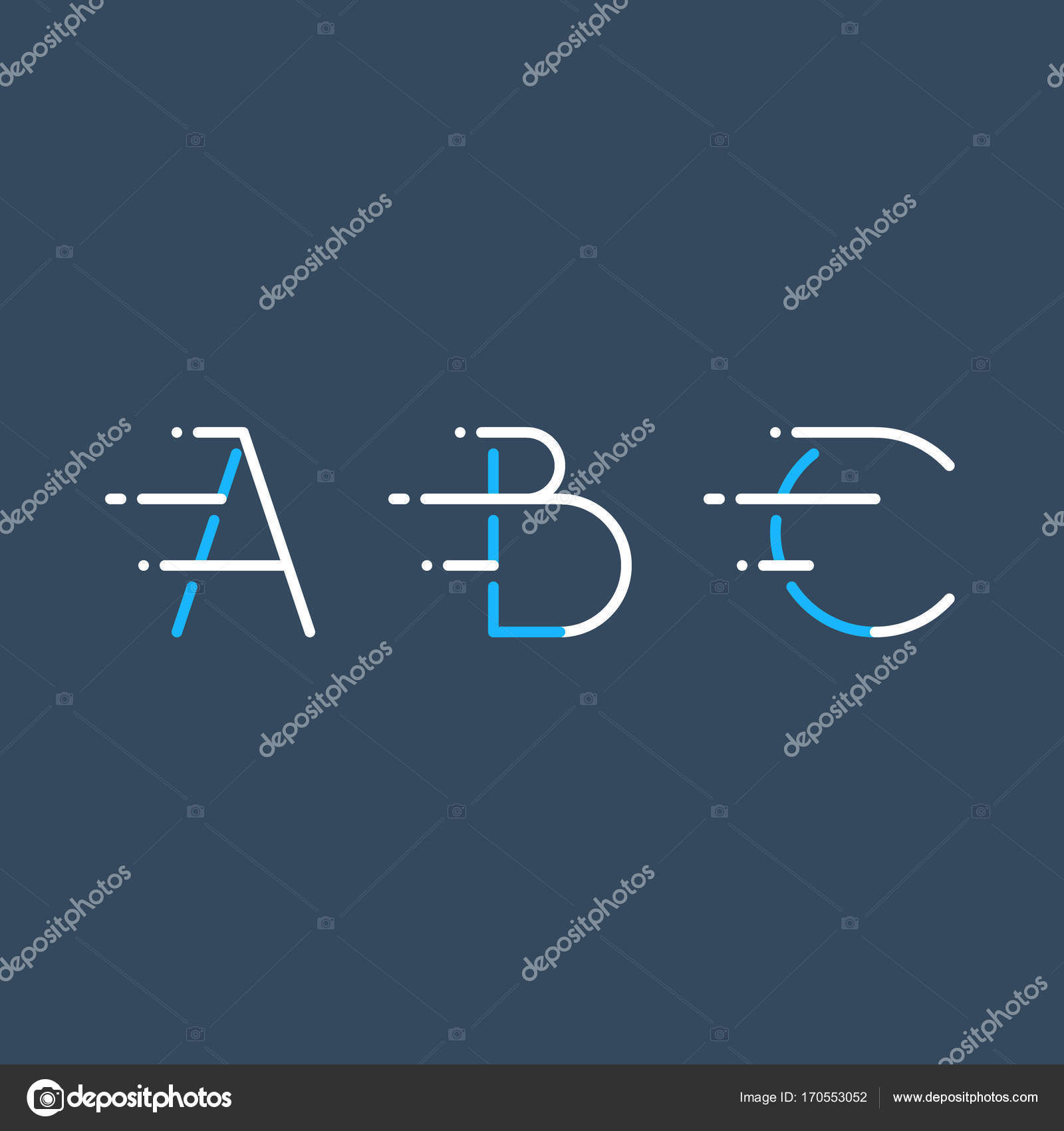Dynamic letters A, B and C in motion, decorative type, rapid service ...