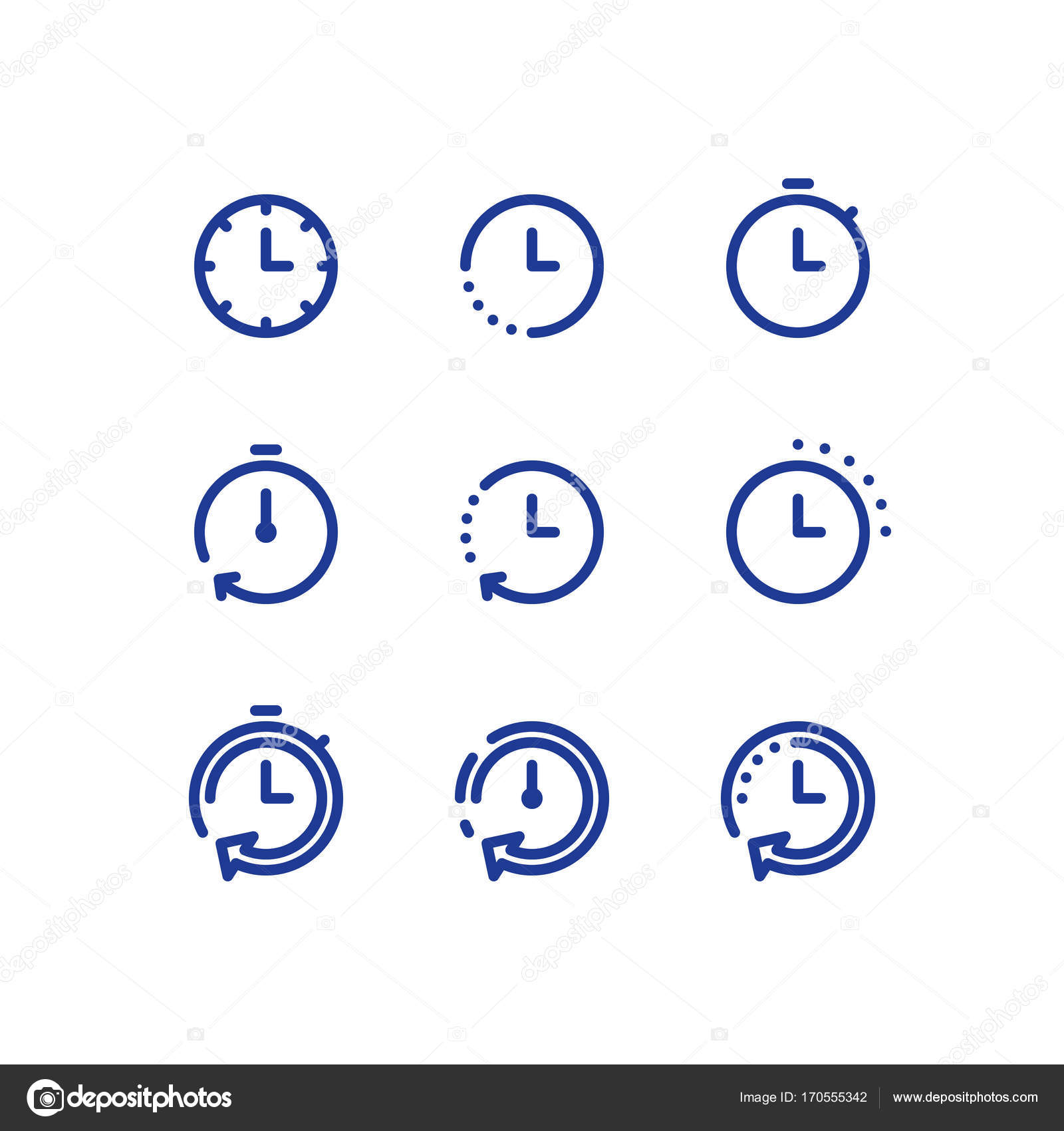 Time clock line icon set, fast delivery, quick service, working hours ...