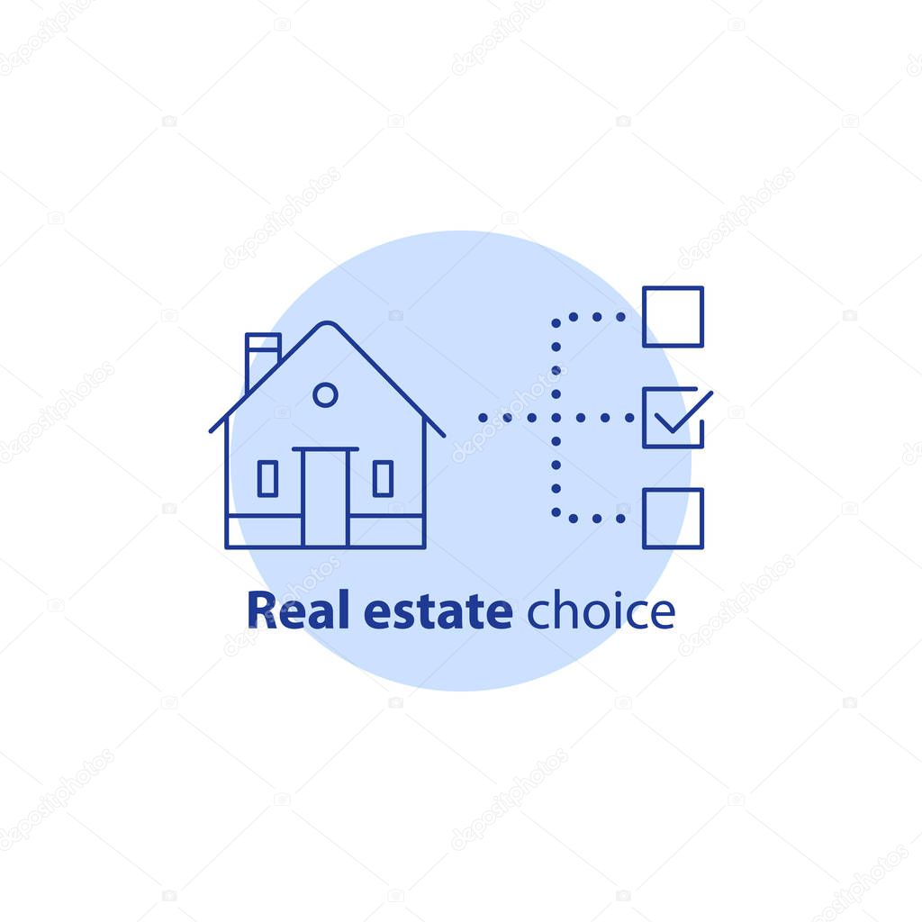 comprar propiedad marcar opci n, concepto de elecci n de bienes ra ces, elegir casa, p liza de ...
