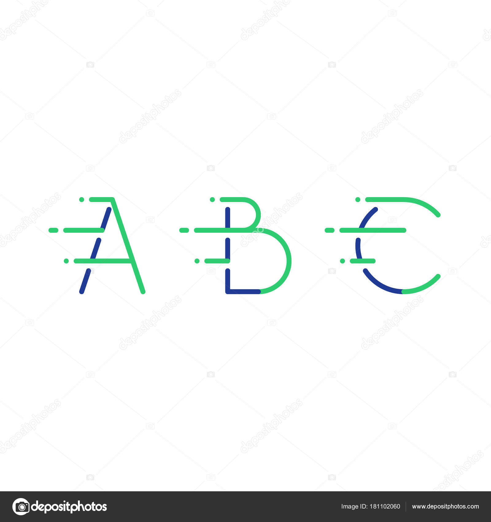 Dynamic letters A, B and C in motion, decorative type, rapid service ...