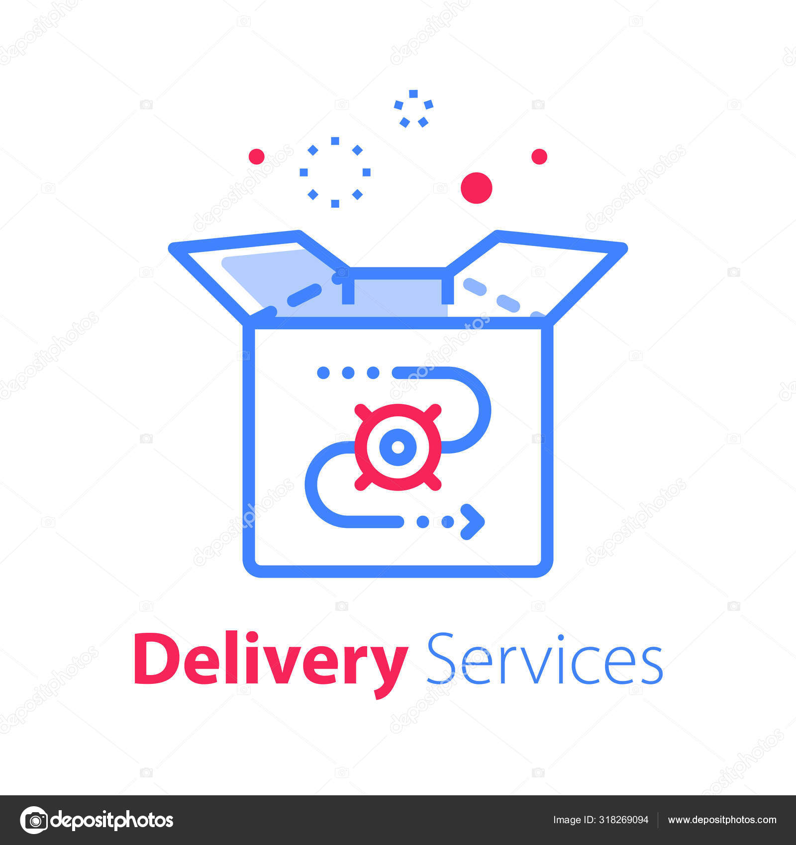 Shop order delivery, open box and location pin, receive postal parcel ...