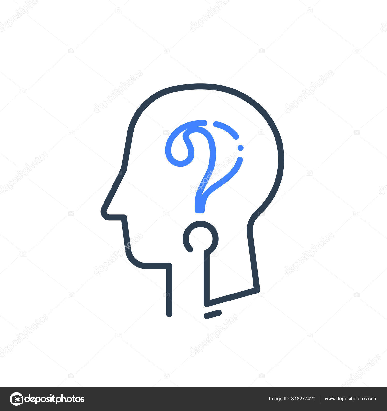Human head profile and question mark, cognitive psychology or ...