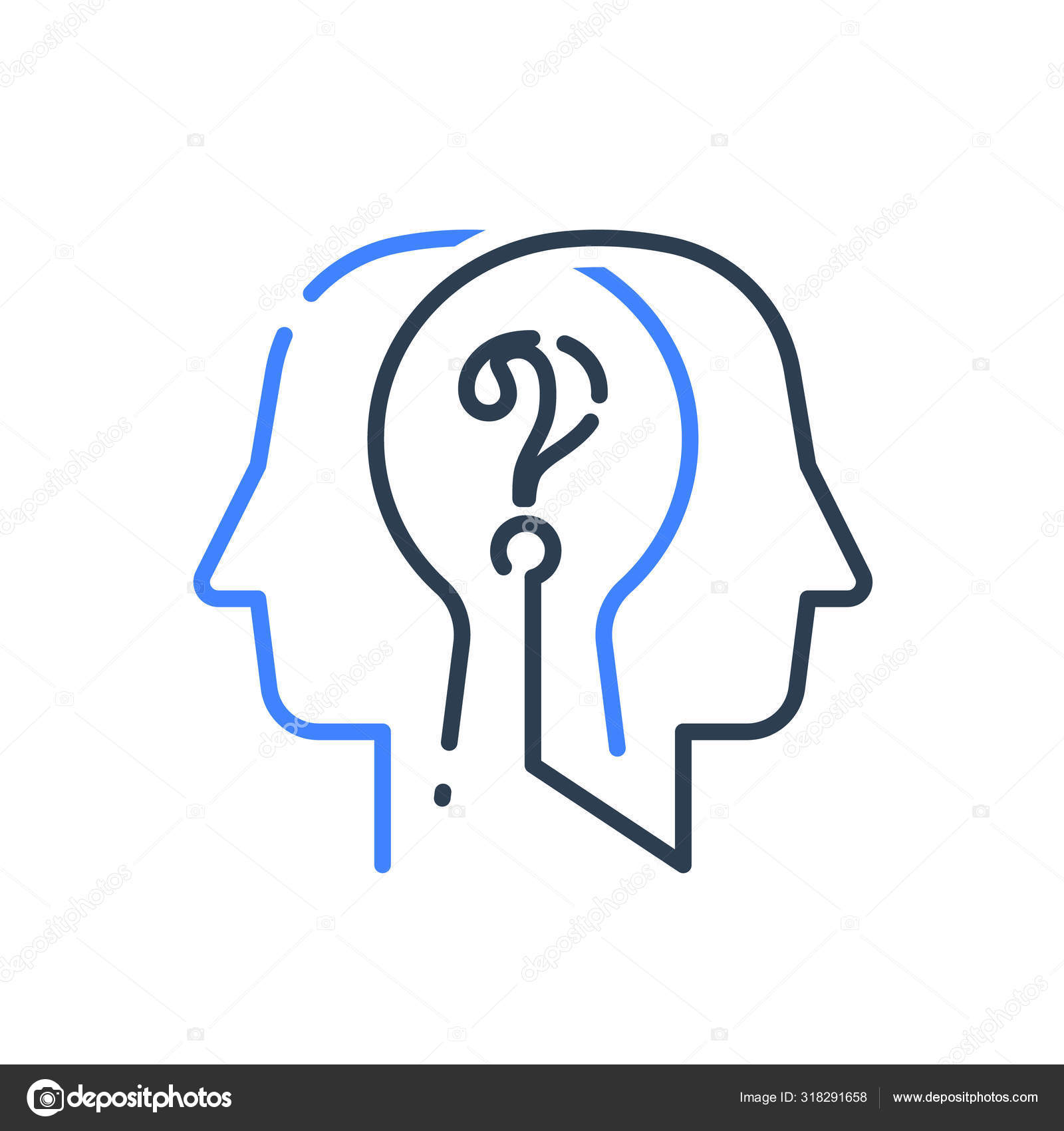 Perfil da cabeça humana e ponto de interrogação, psicologia cognitiva ...