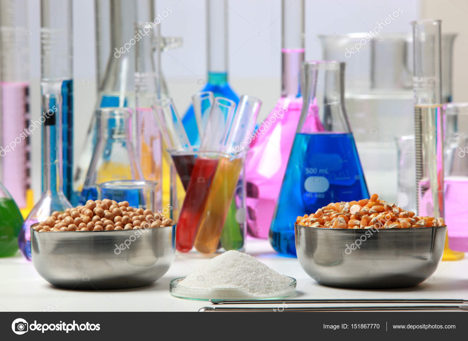Composition of laboratory material with colored liquids in realistic ...