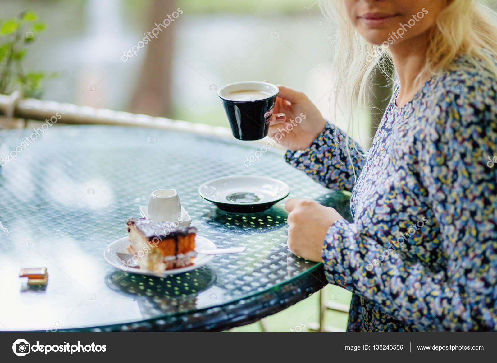 Coffee for two with cake in cafe Stock Photo by ©shevtsovy 138243556