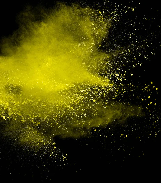 Yellow powder explosion on black background. Colored cloud. Colorful ...