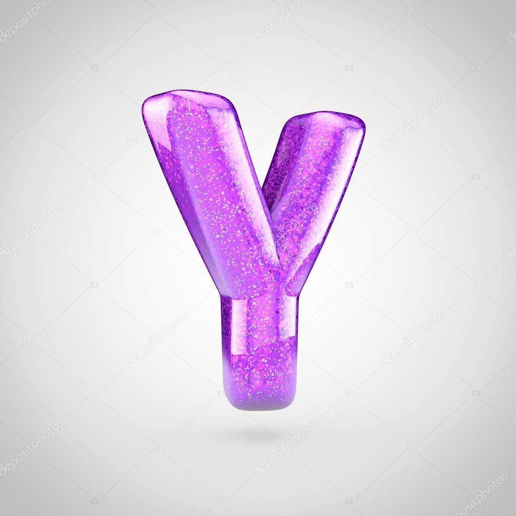 3d render de fuente violeta brillante con brillo sobre fondo blanco ...