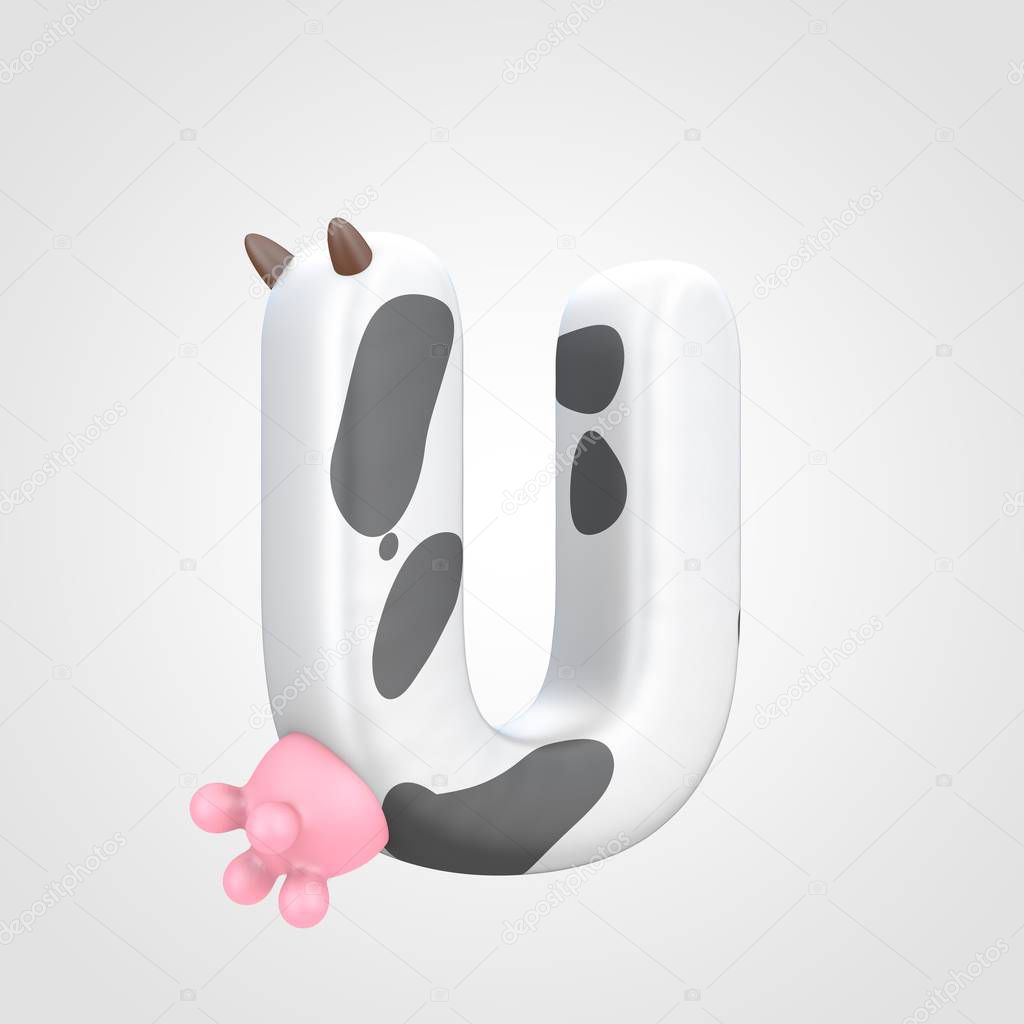 animal 3d diseño de fuente alfabeto con ubre de vaca, patrón bovino ...
