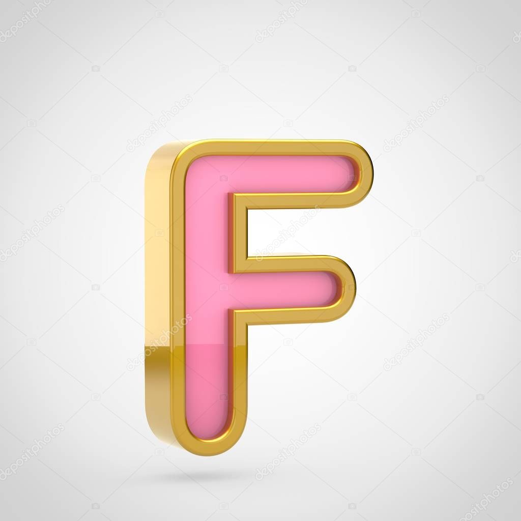 3d render de fuente rosa con contorno dorado sobre fondo blanco, letra ...