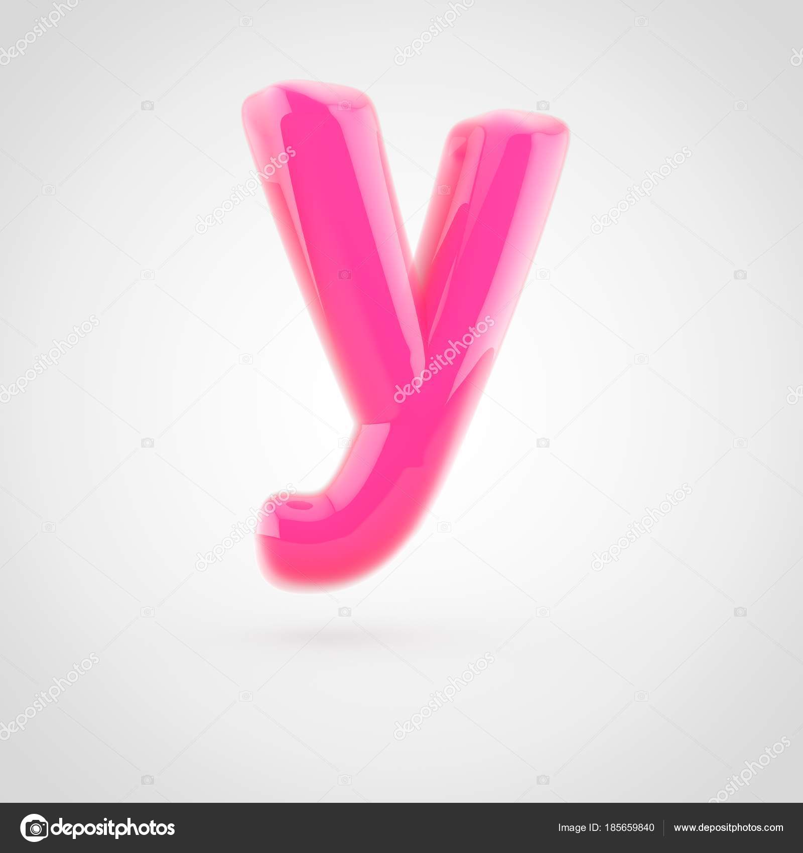 Pink letter Y lowercase filled with soft light isolated on white ...