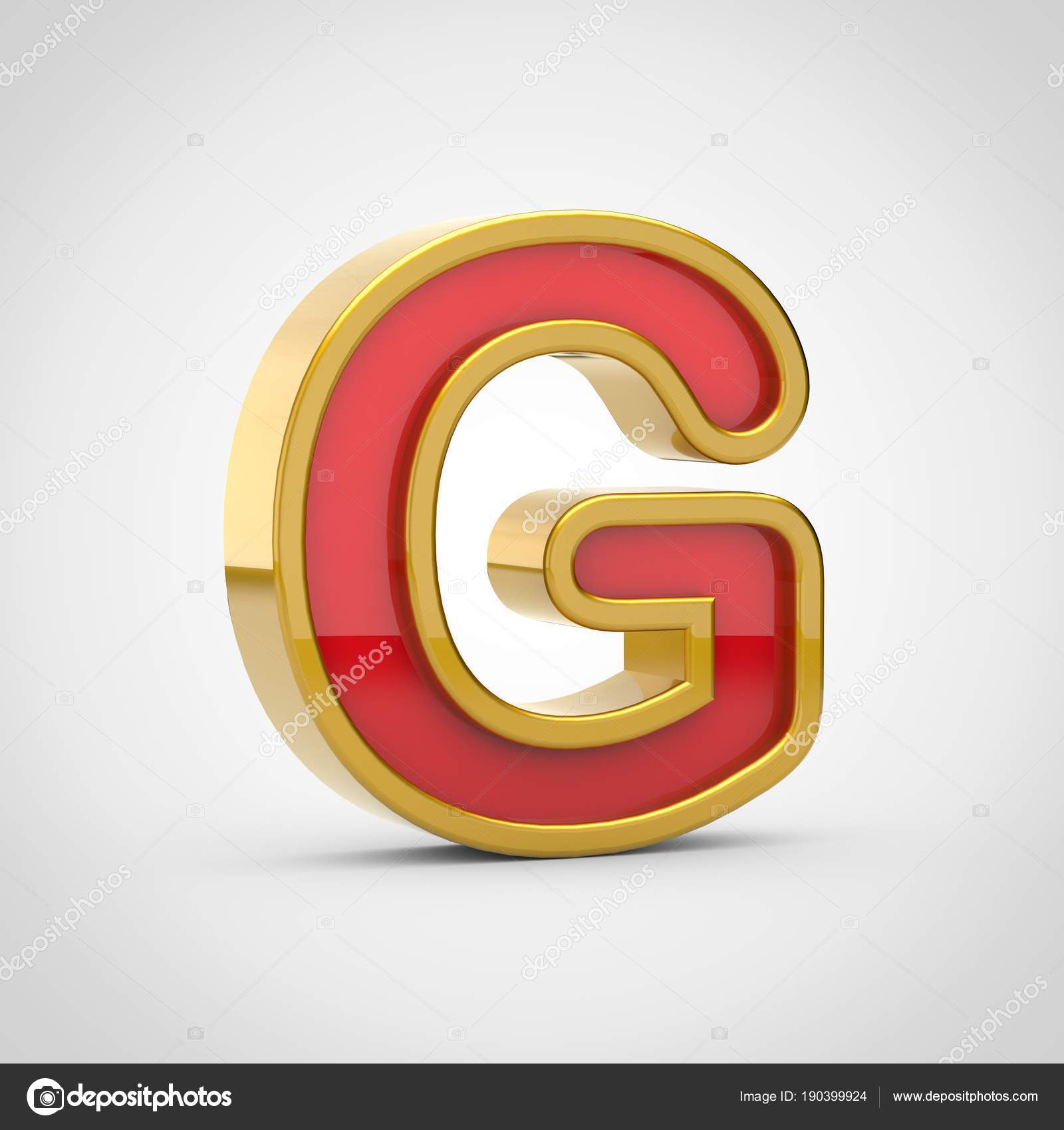 Glossy Letter Uppercase Render Red Font Golden Outline Isolated White ...